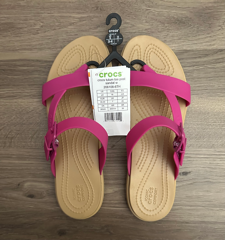 Crocs 206108-6TH Women's Sz 9 Fuchsia Fun/Tan Tulum Toe Post Sandals ...