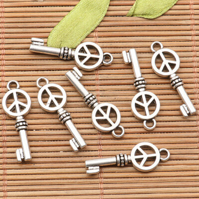 30Pcs tibetan silver tone 2sided key of peace sign design charms H0887 ...