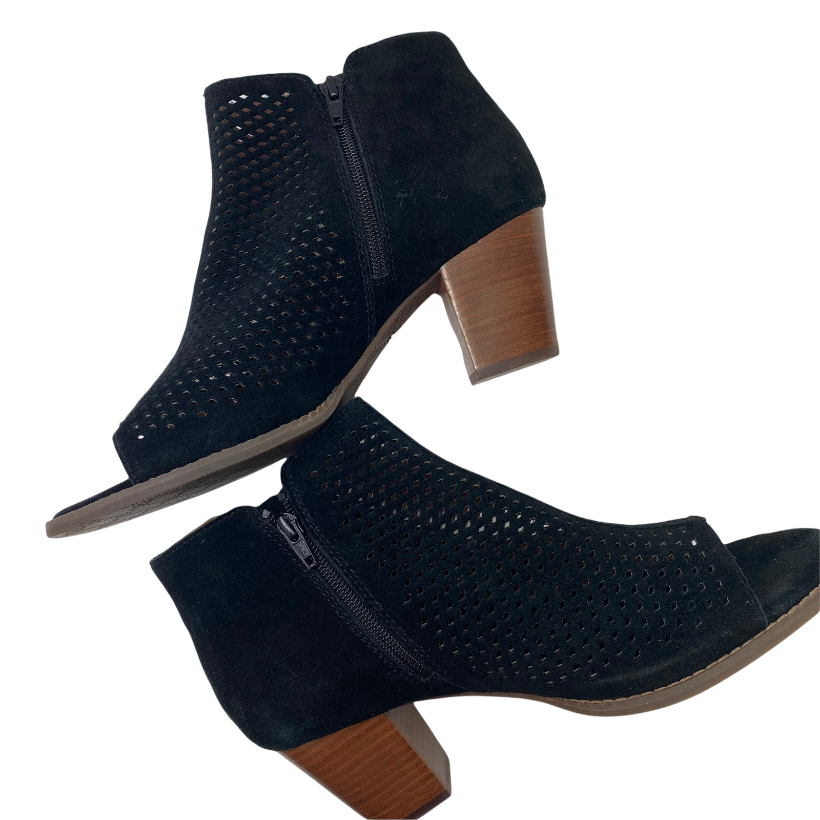 Vionic Chryssa Black Open Toed Ankle Booties Suede Peep Toe Boots Shoes ...