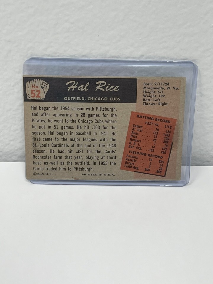 1955 Bowman #52 Hal Rice Baseball Card | eBay