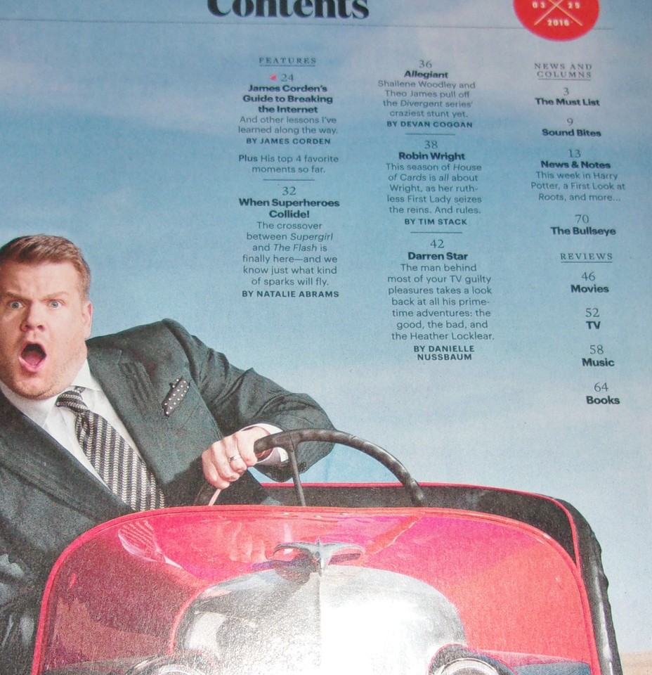 James Corden Entertainment Weekly Mar 2016 Allegiant Robin Wright ...