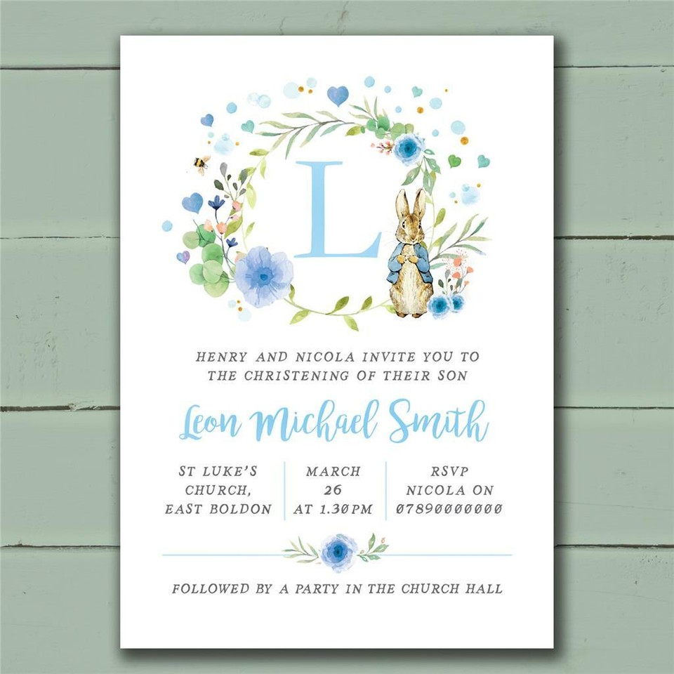 25 Peter Rabbit personalised christening invitations baptism naming day ...