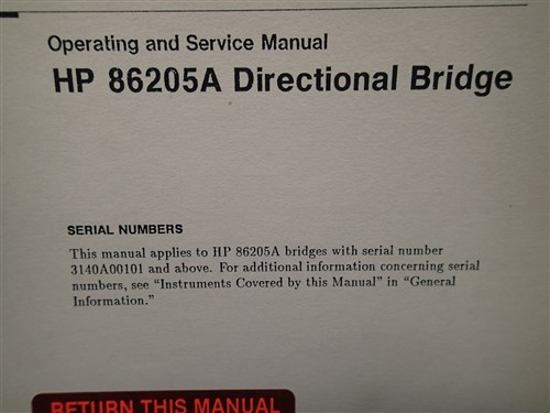 HP 86205A DIRECTIONAL BRIDGE OPEARTING & SERVICE MANUAL | eBay