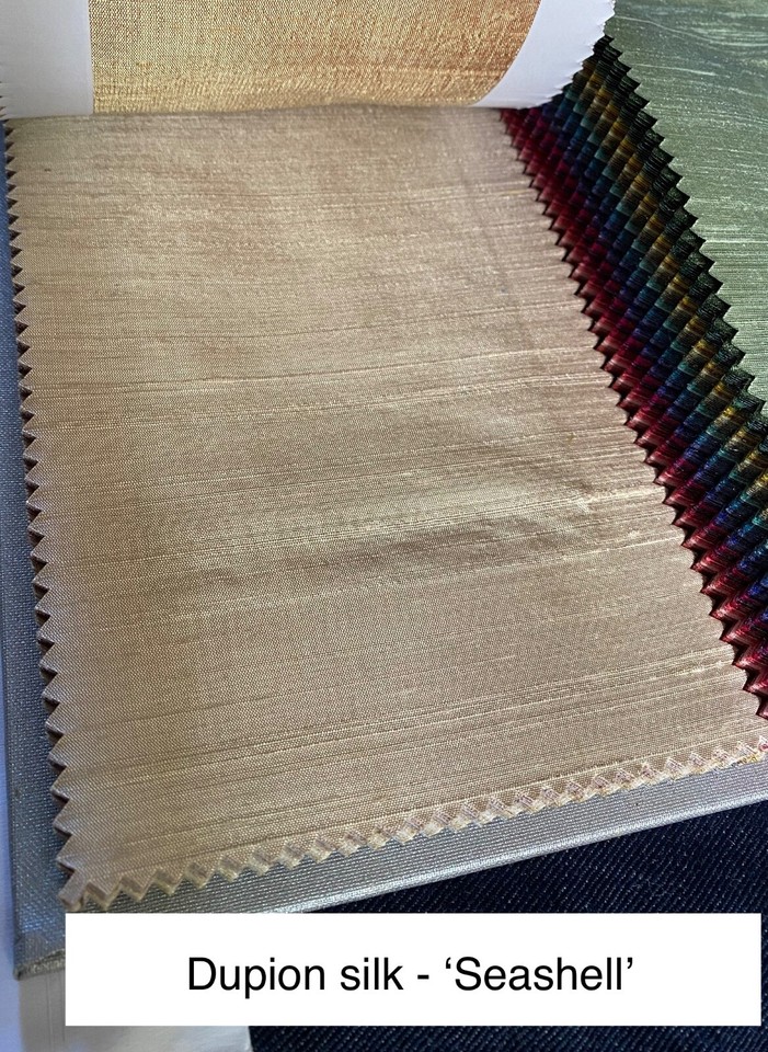 GOLD REAL SILK FABRIC SAMPLE. MTM WINDOW CURTAINS. PENCIL PINCH PLEAT ...
