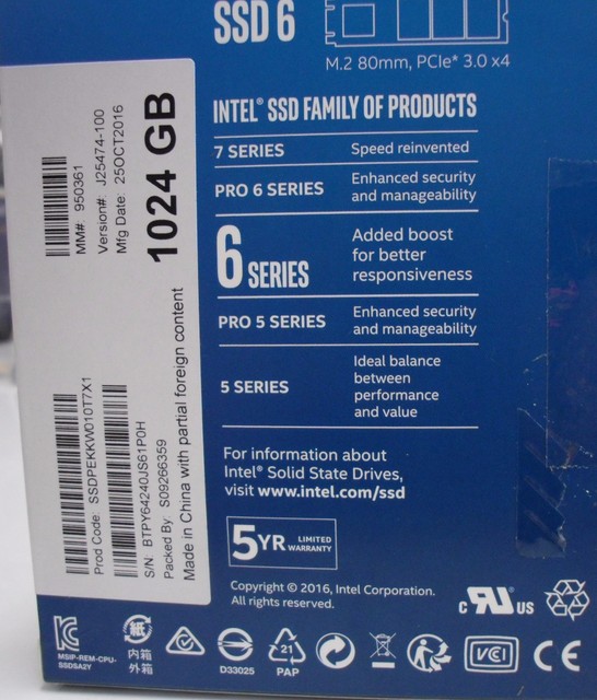 Intel 600p Series 1tb NVMe M.2 SSD Ssdpekkw010t7 for sale online | eBay