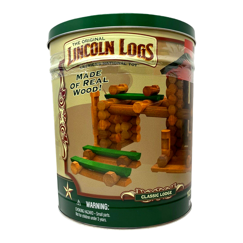 The Original Lincoln Logs Collectible Tin 107 Piece Real Wood Ages 3 ...
