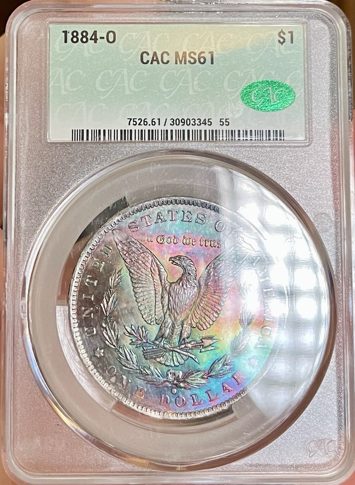 1884-O CACG MS61 Toned Morgan Silver Dollar Rainbow Toning Great Eye ...