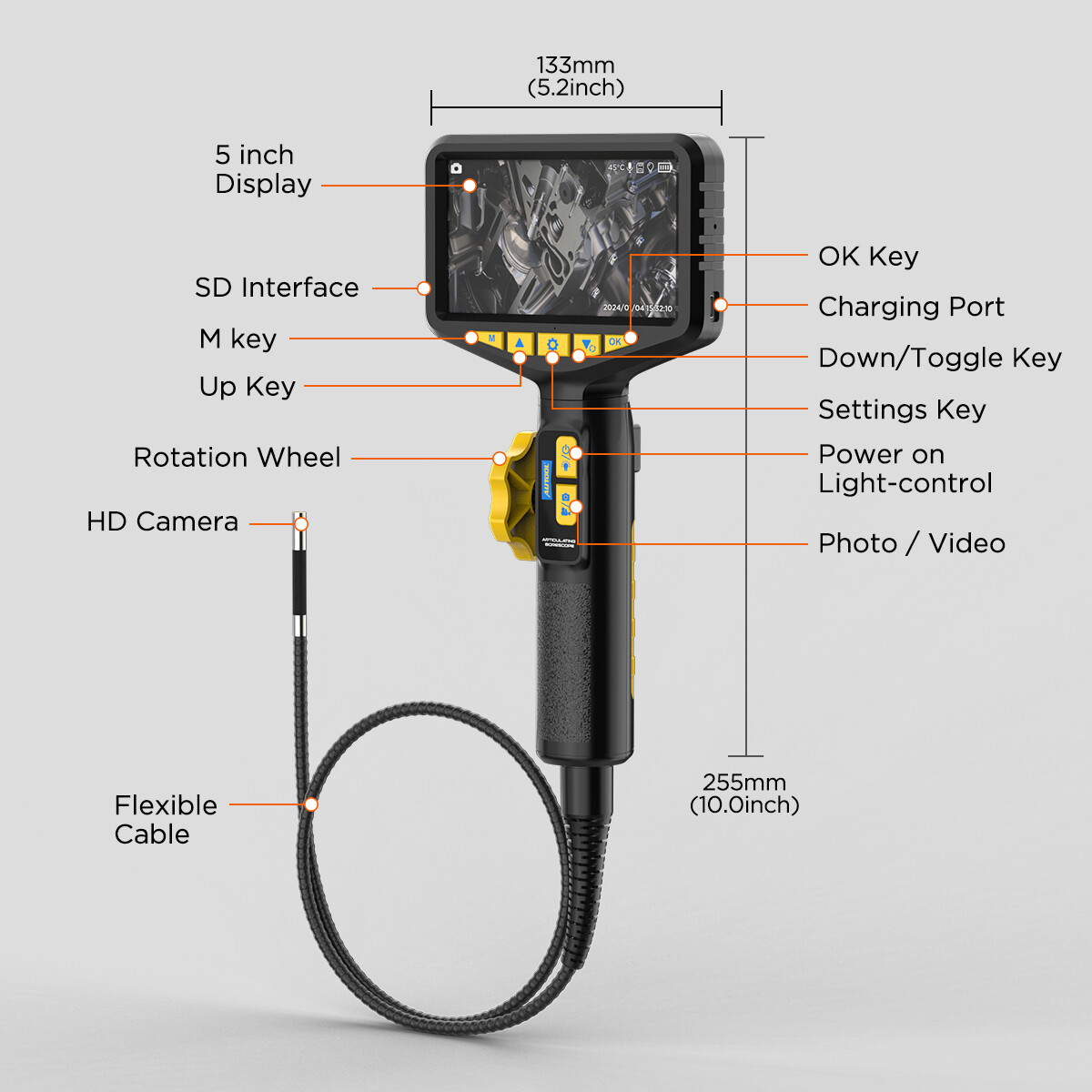 Endoscope Camera 1080p HD Articulating Borescope Inspection Two-Way 210 ...