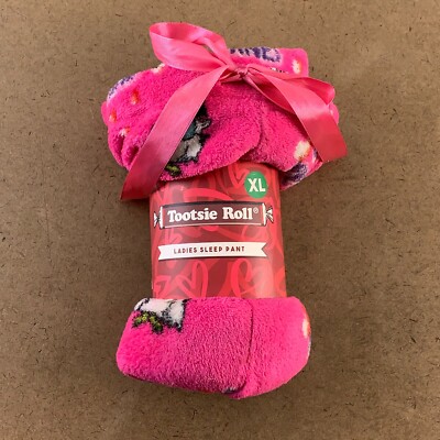 Tootsie Roll Ladies Size XL (36-39") Pink Printed Fleece Pajama Sleep ...