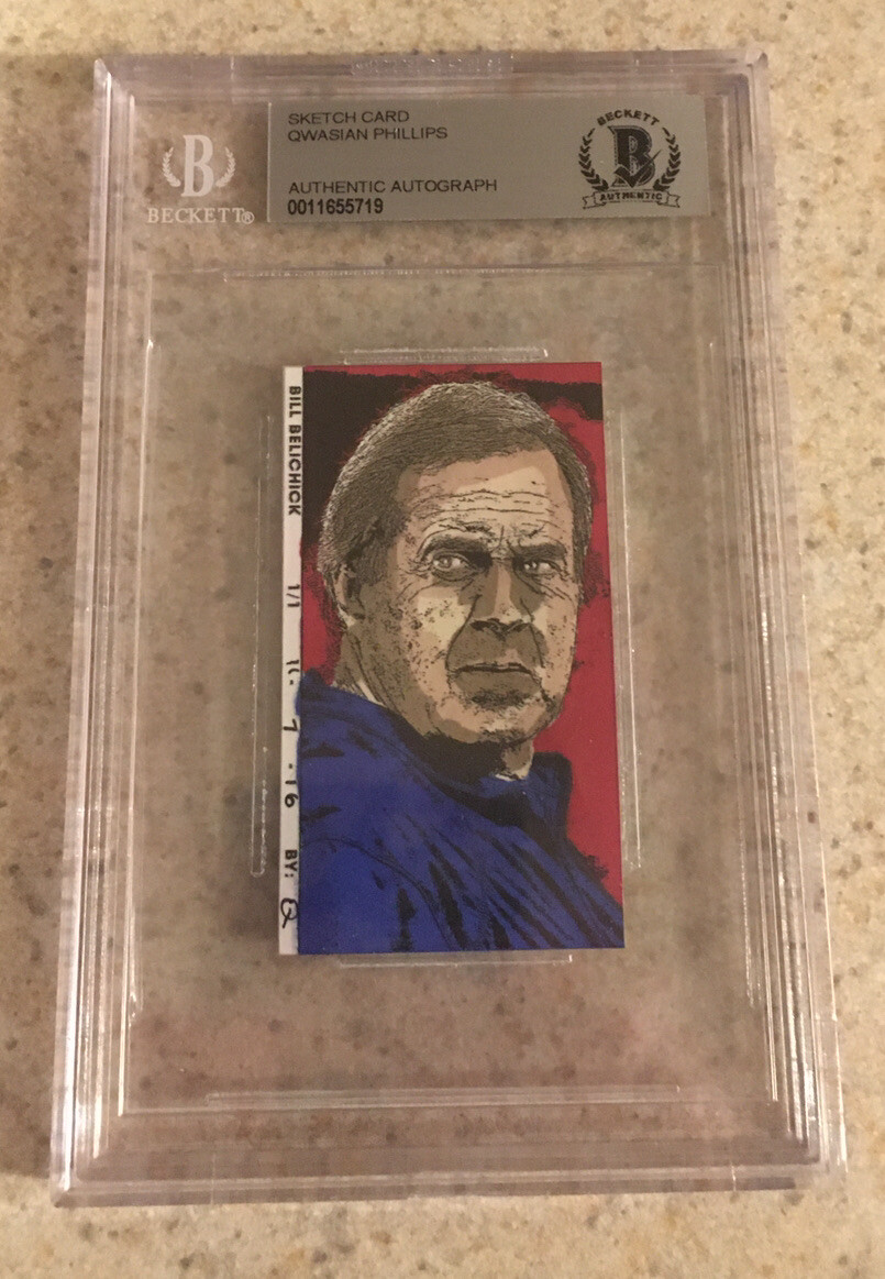 Bill Belichick Original Art Sketch Card Patriots Beckett BAS True 1/1 ...