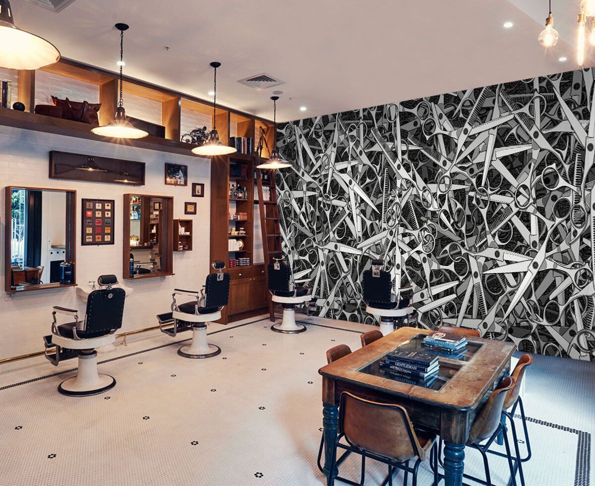 3D Scissors G124 Hair Cut Barber Shop Wallpaper Wall Murals Self ...
