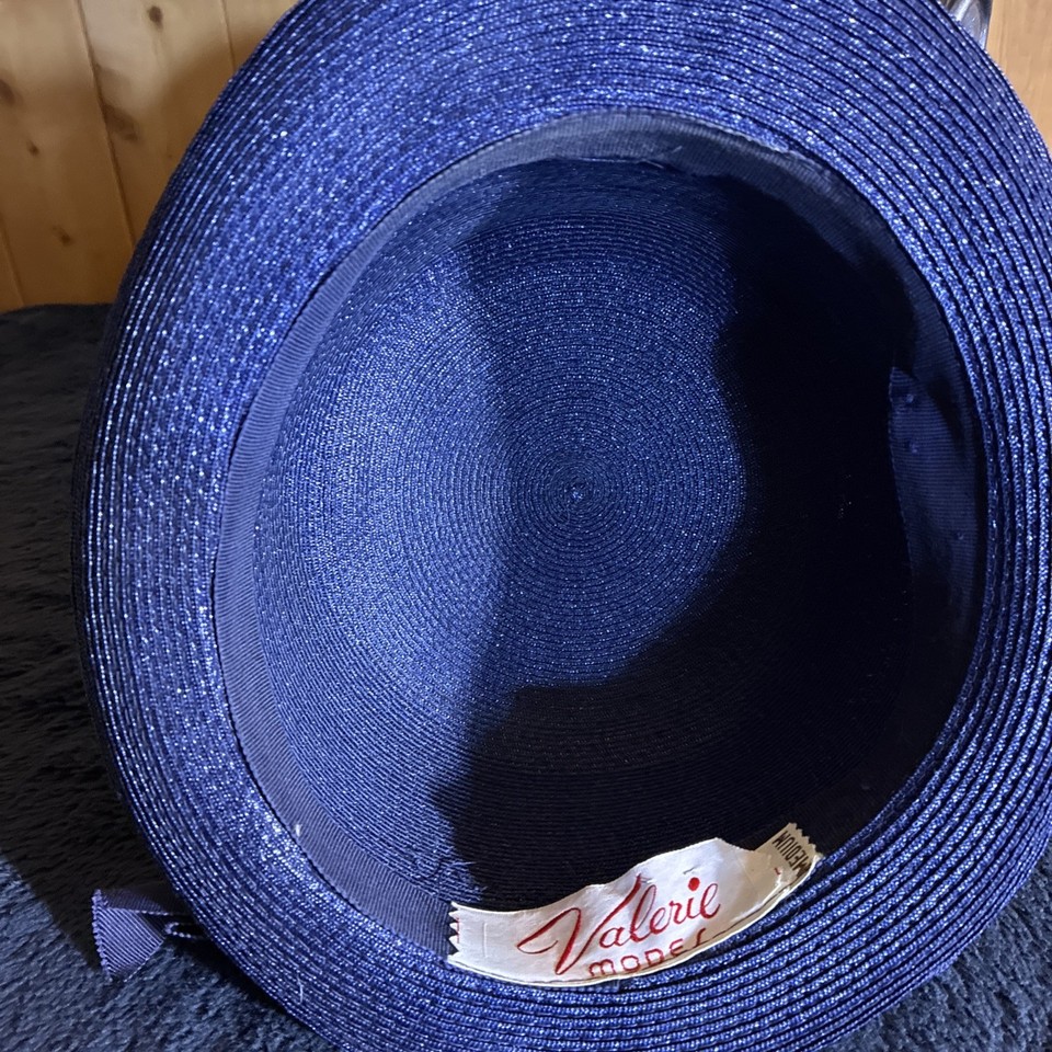 Woman's Vintage Valerie Modes Navy Blue Hat 1950s Ladies Fashion with ...
