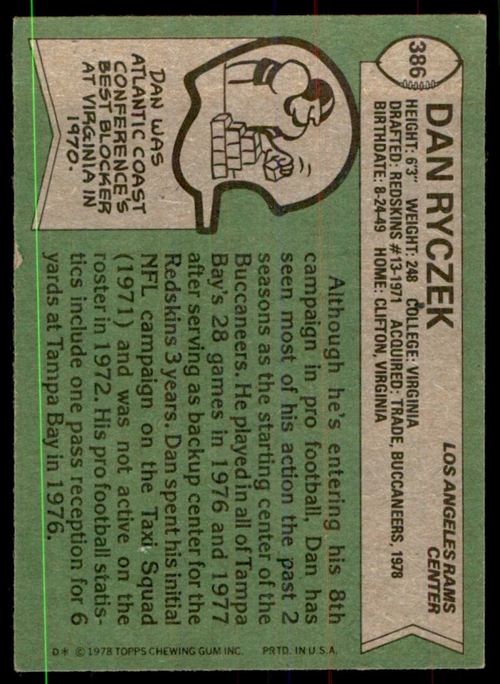 1978 Topps Dan Ryczek Los Angeles Rams #386 | eBay
