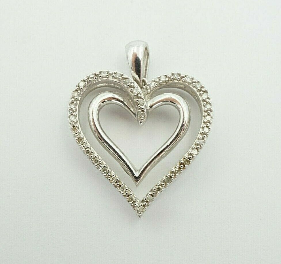 SUN Sterling Silver 925 Diamond Heart Pendant | eBay