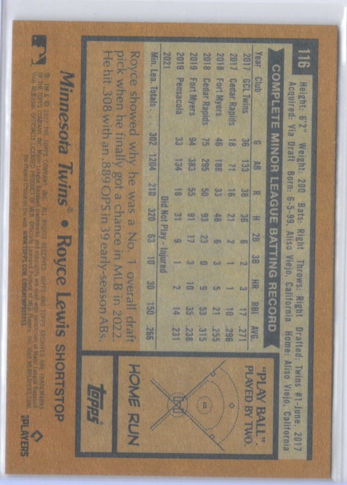 2022 Topps Archives Royce Lewis Rookie Card RC #116 Minnesota Twins | eBay