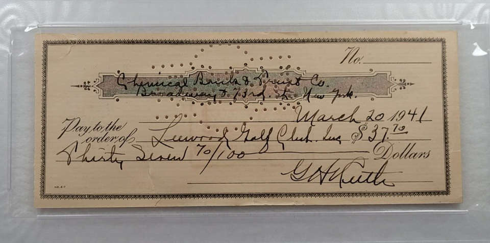 Rare 1941 BABE RUTH Signed Personal Check-NEW YORK YANKEES-PSA NM-MT 8 ...