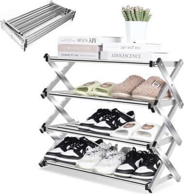 Peripage Foldable Shoe Rack, Metal Stable Shoe Rack Organizer, Flexible ...
