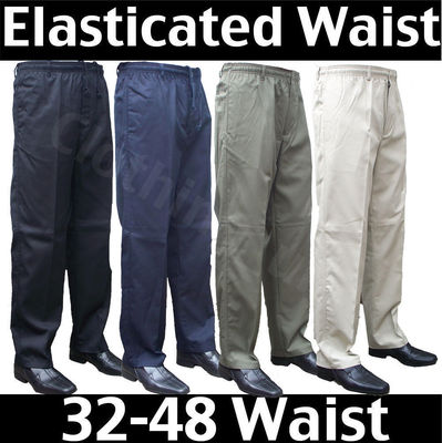 Men’s Elasticated Waist Smart Casual Rugby Trousers Waist 32-48 Leg 27 ...