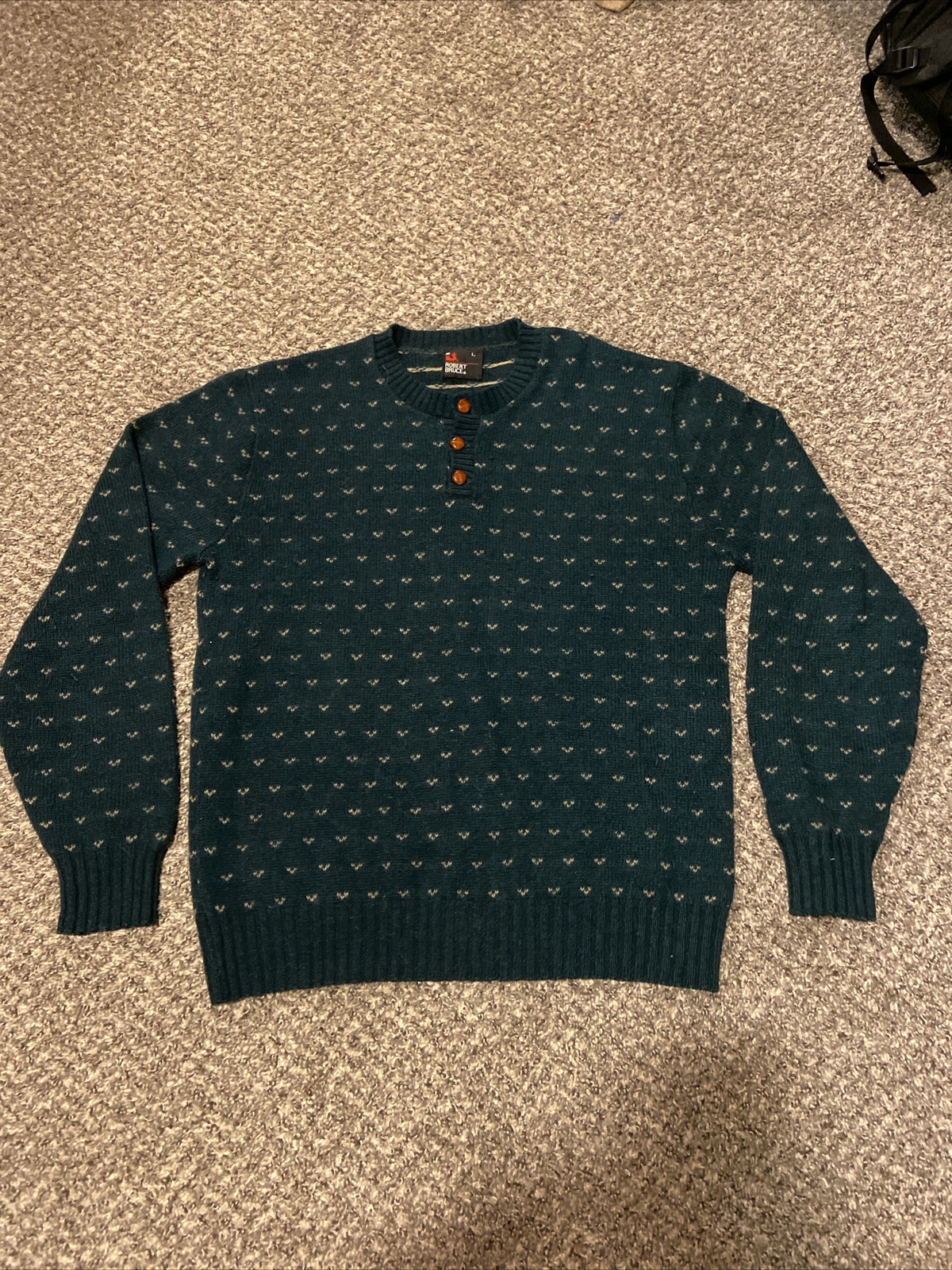 VTG Robert Bruce Green 1/4 Button Sweater Wool Blend Size L UNION Made ...