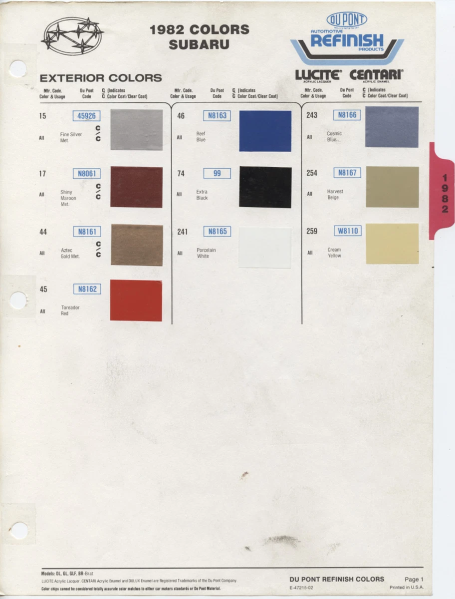 Subaru Color Chart