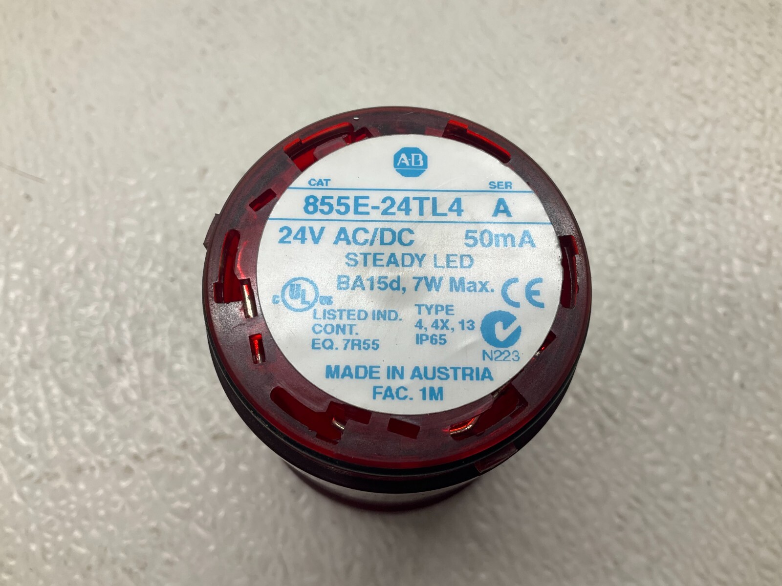 Allen Bradley 855E-24TL4 Red Stack Light 24V AC/DC Ser. A 855E24TL4 ...