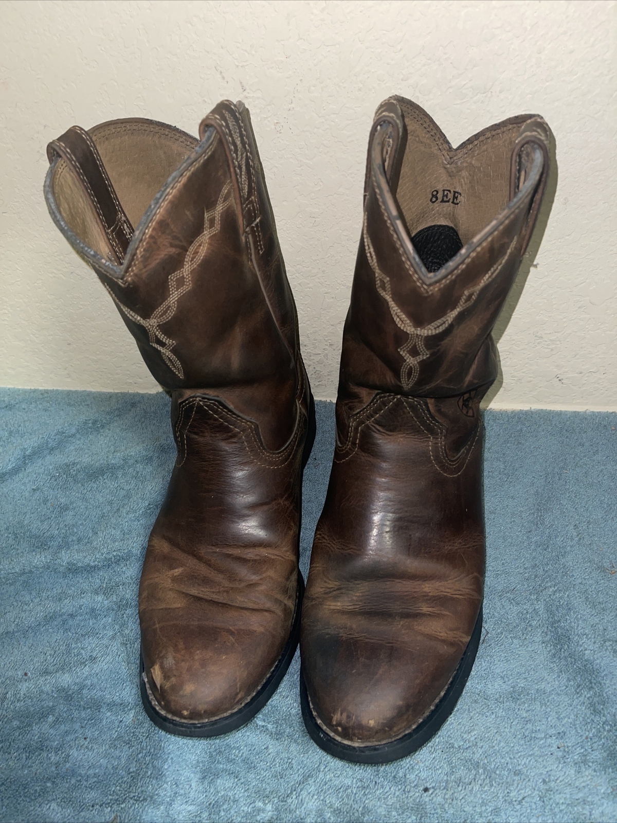 Ariat 10002284 Brown Leather Cowboy Ropers Western Boots Sz 8 EE FREE ...