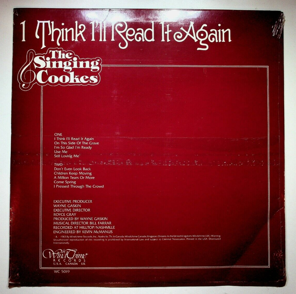 1983 The Singing Cookes I Think I'll Read It Again Gospel Vinyl LP ...