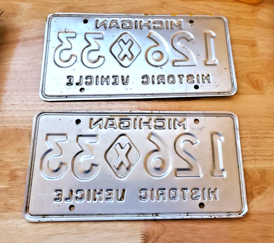 Vtg. Pair of Michigan Historical License plates - 126X33 / Excellent ...