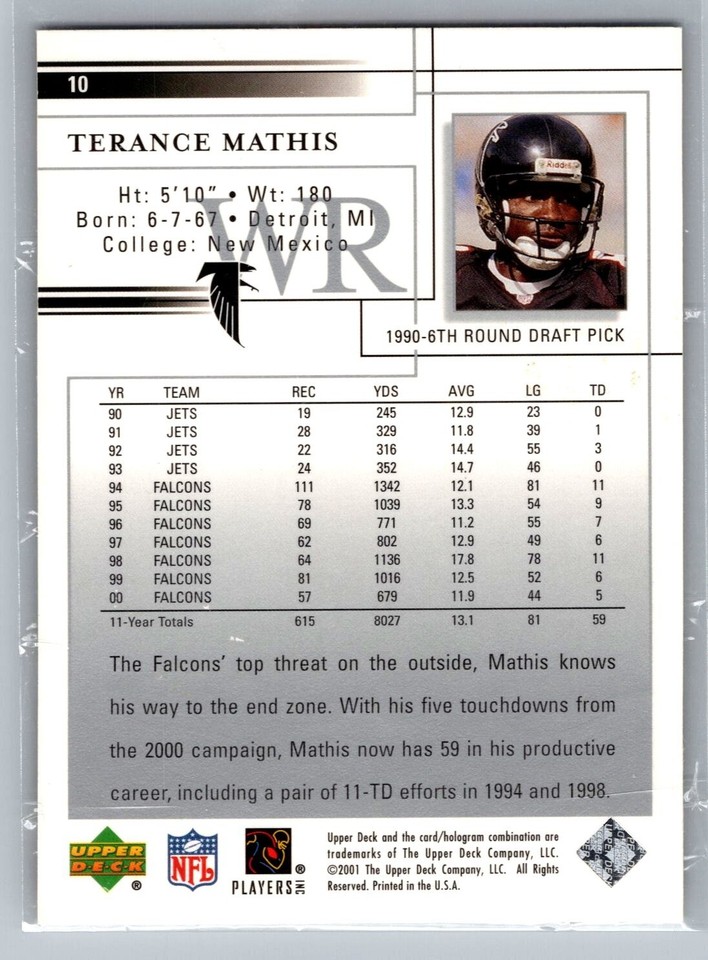 2001 UPPER DECK CARD # 10 Terance Mathis - Atlanta Falcons | eBay