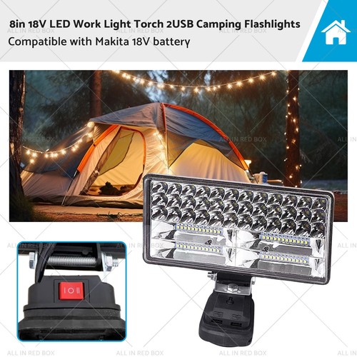 18V 8in LED Work Light Torch Camping Flashlights 2USB Suitablefor ...