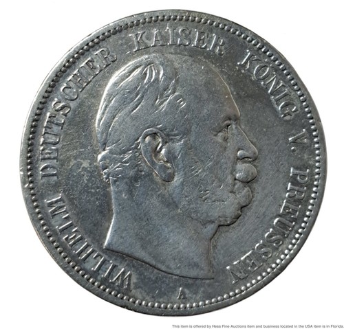 1874 A 5 Mark Wilhelm William I Kingdom Of Prussia German Silver Coin ...