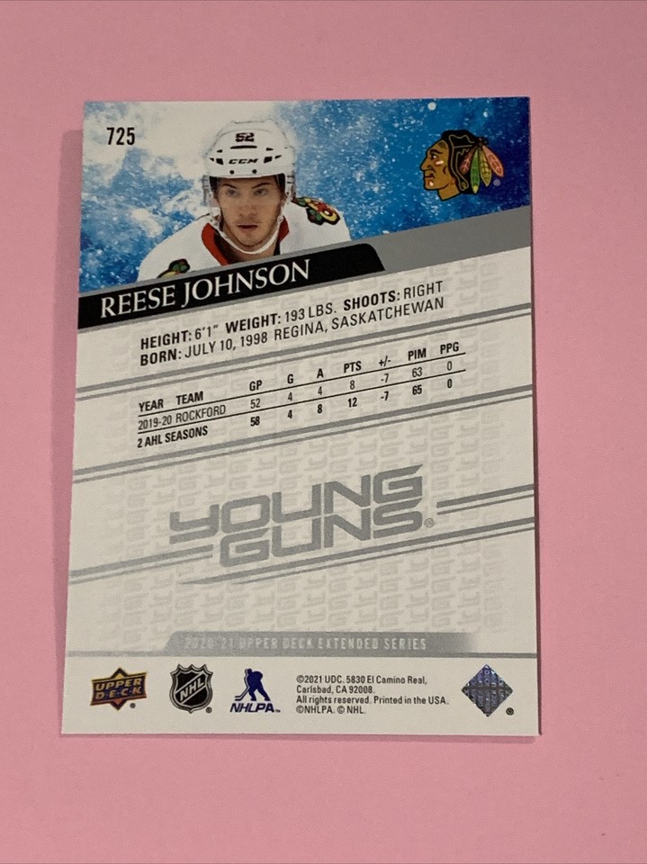 2020-21 Upper Deck Extended Reese Johnson Young Guns Rookie #725 CHI RC ...