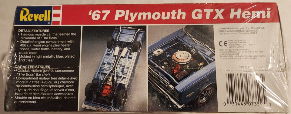 NEW Revell 1967 Plymouth GTX Hemi Model Kit# 7359, 1/25 Scale, Sealed ...