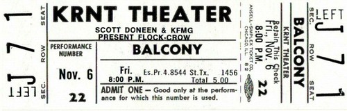 SCOTT DONEEN & KFMG FLOCK-CROW TOUR KRNT UNUSED WHITE CONCERT TICKET-NM ...