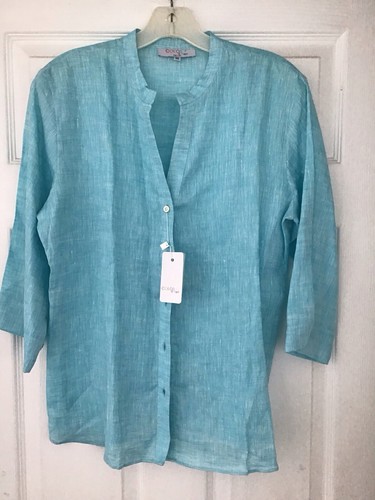 NWT Colori Di Capri Turquoise Linen Blouse Shirt Size Medium Made In ...