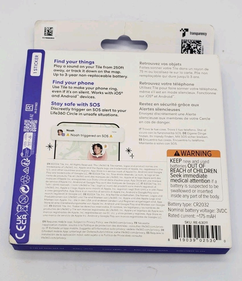 Tile by Life360 - Life360 Tile Sticker (2024 )- Small Bluetooth Tracker ...