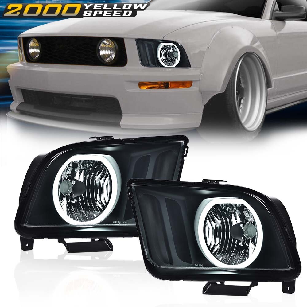 Fit For 05-09 Ford Mustang Smoke/Black LED DRL Halo Headlights Assembly ...