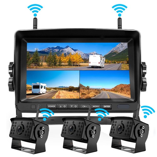 3 RV Backup Camera Wireless 1080P 7" DVR Recording Monitor for Trailer ...