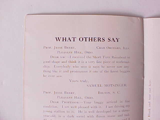 1910 JESSE BEERY RUNABOUT OHIO SPEEDSTER HORSE BUGGY ADVERTISING ...