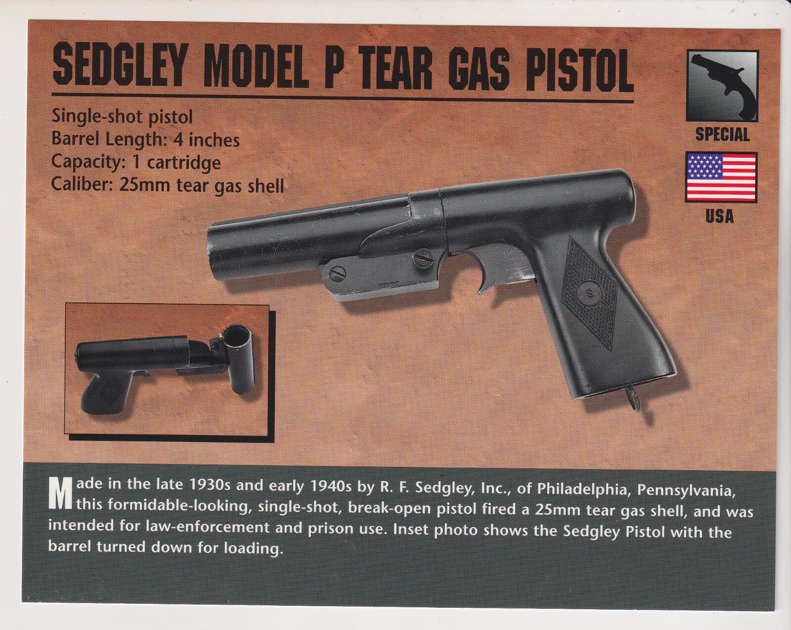SEDGLEY MODEL P TEAR GAS PISTOL USA Atlas Classic Firearms Gun PHOTO ...