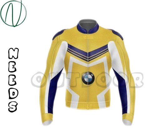 YELLOW BMW NEW LEATHER RACING JACKET ARMOR PROTECTED CE APPROVED FOR ...