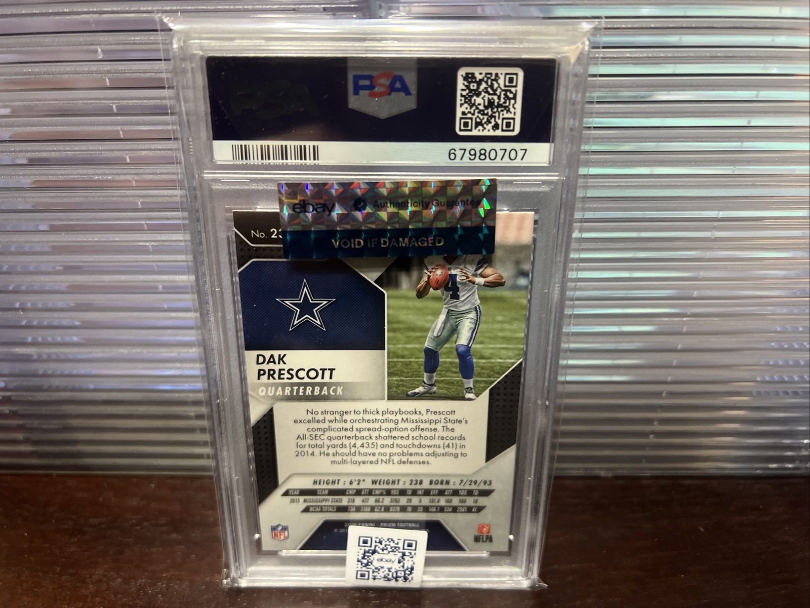 2016 Dak Prescott Rookie Card PSA 10 Silver Prizm Gem Mint #231 RC ...