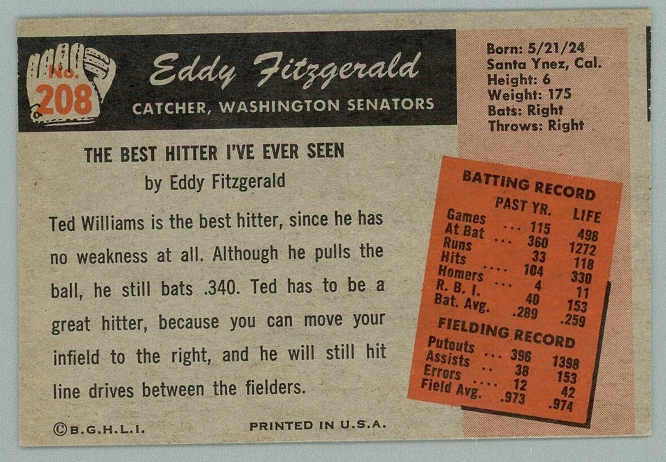 1955 Bowman #208 Ed Fitzgerald EXCL **GGQR* | eBay