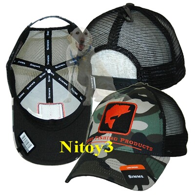 Simms Bass Icon Patch Trucker Baseball Cap/Hat-Woodland Camo Men One ...