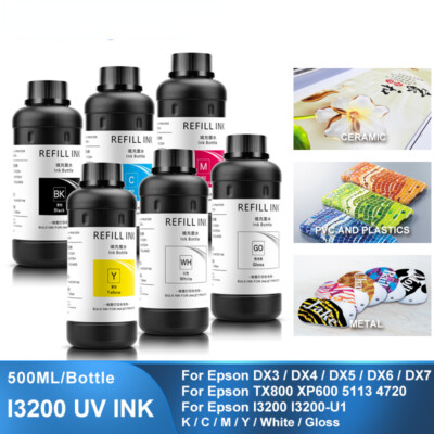 6x500ML Neutral LED UV Ink For Epson 5113 4720 I3200 I3200-U1 Printhead ...
