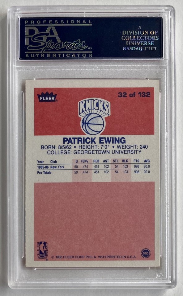 PATRICK EWING RC 1986-87 FLEER #32 PSA 8 NM-MT NEW YORK KNICKS ROOKIE ...