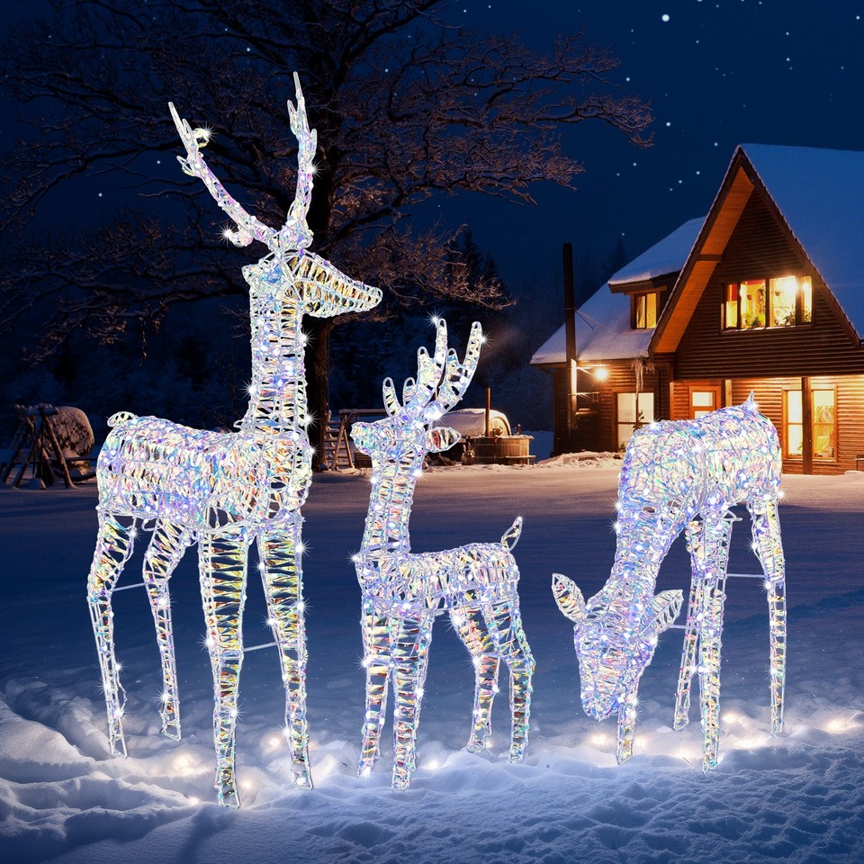 3 Piece Christmas Reindeer Family Lighted Deer Set for In/Outdoor Yard ...