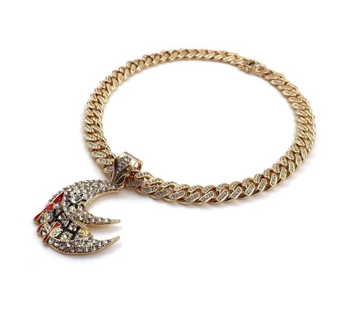 Iced Soul Eater Moon Pendant Miami Cuban Chain 16" to 30" inches 14k ...