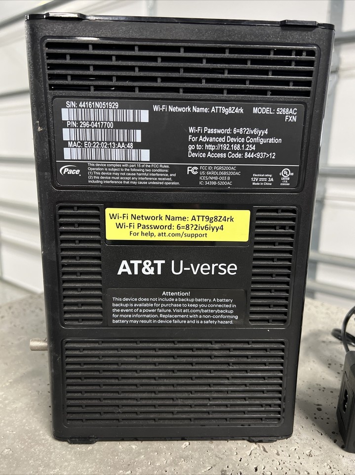 AT&T U-Verse Pace 5268AC Gateway Internet Wireless Modem Router With ...