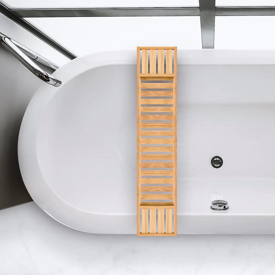 Bamboo Bath Rack Over Bathtub Rack Tray Storage Shelf Caddy Organizer ...
